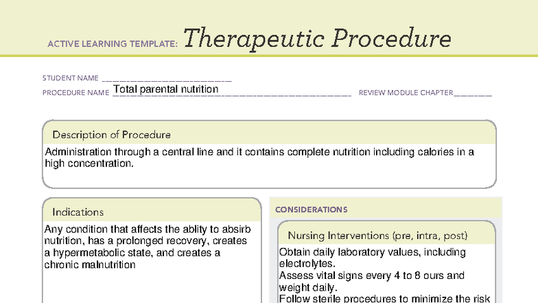 ACTIVE LEARNING TEMPLATE: TPN Procedure Review Module - Studocu