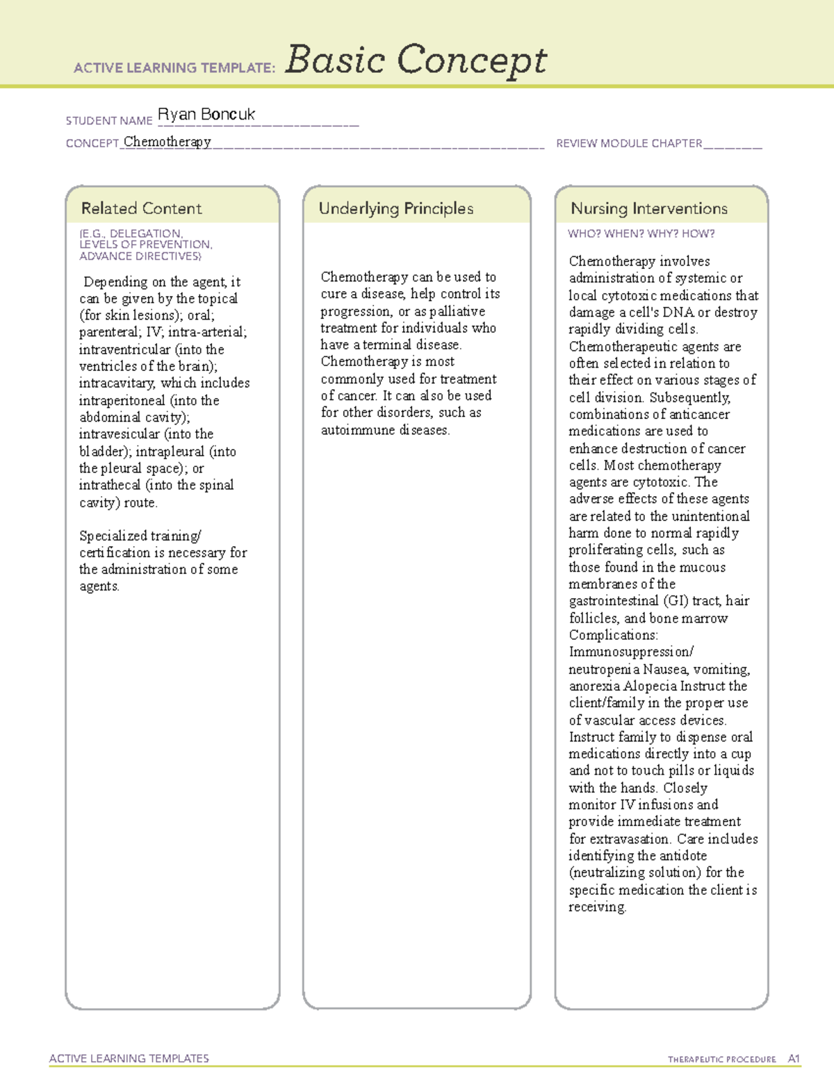 Chemotherapy - ATI Template for Nursing Active Learning - Studocu