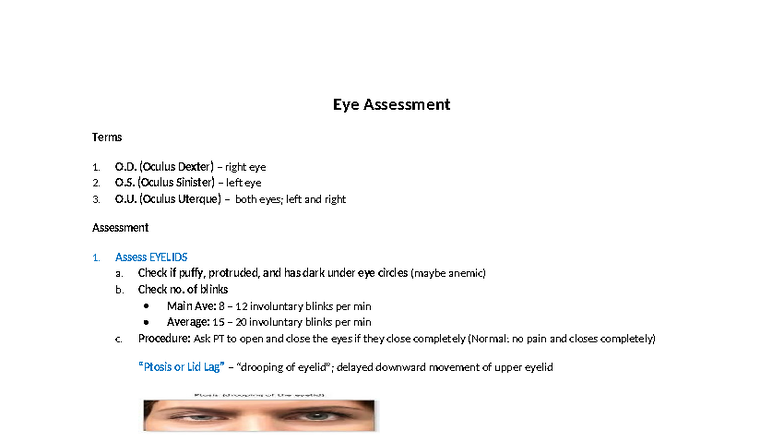 Eye Assessment Guide: Terms and Procedures (110222810) - Studocu
