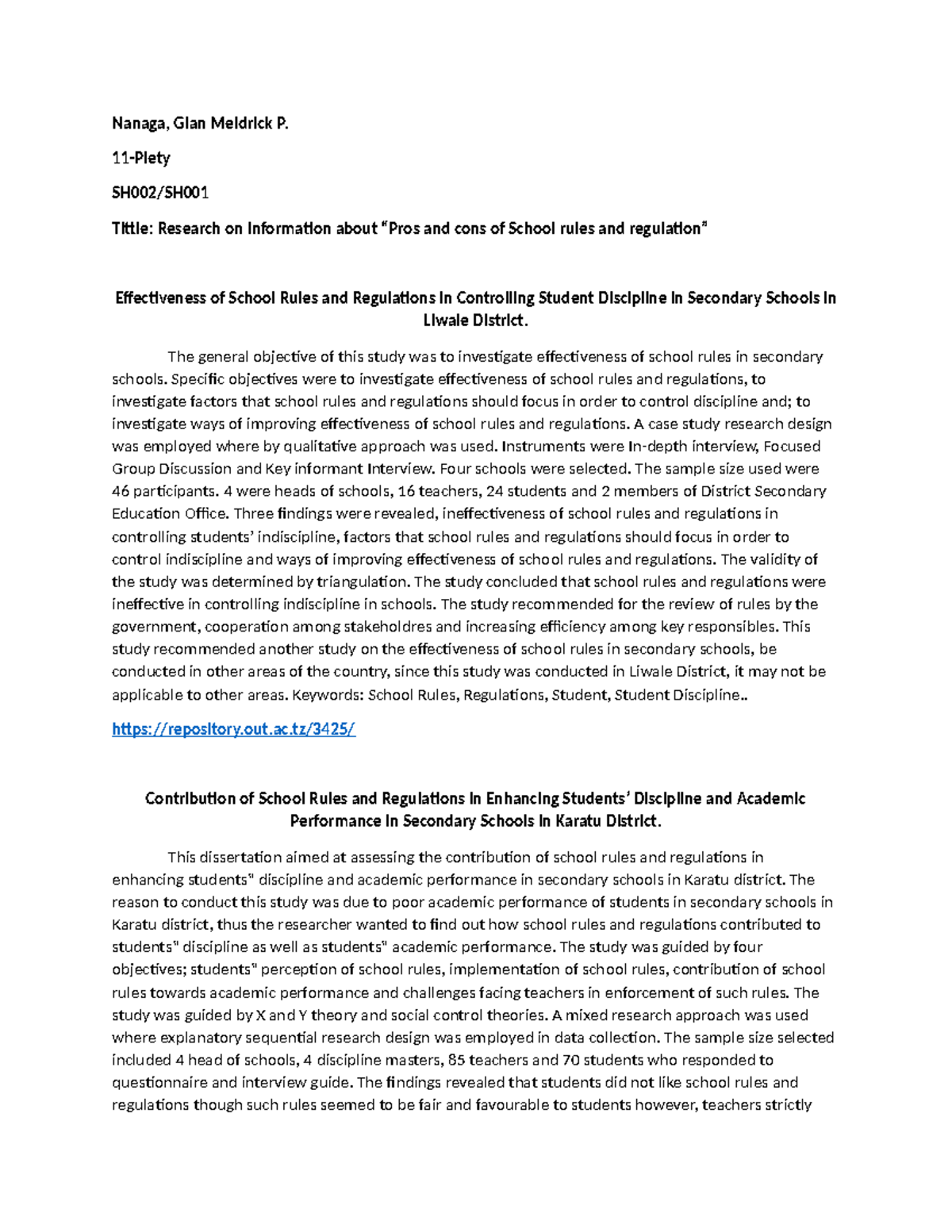 Research on the effectiveness of school rules in secondary schools (EDU ...