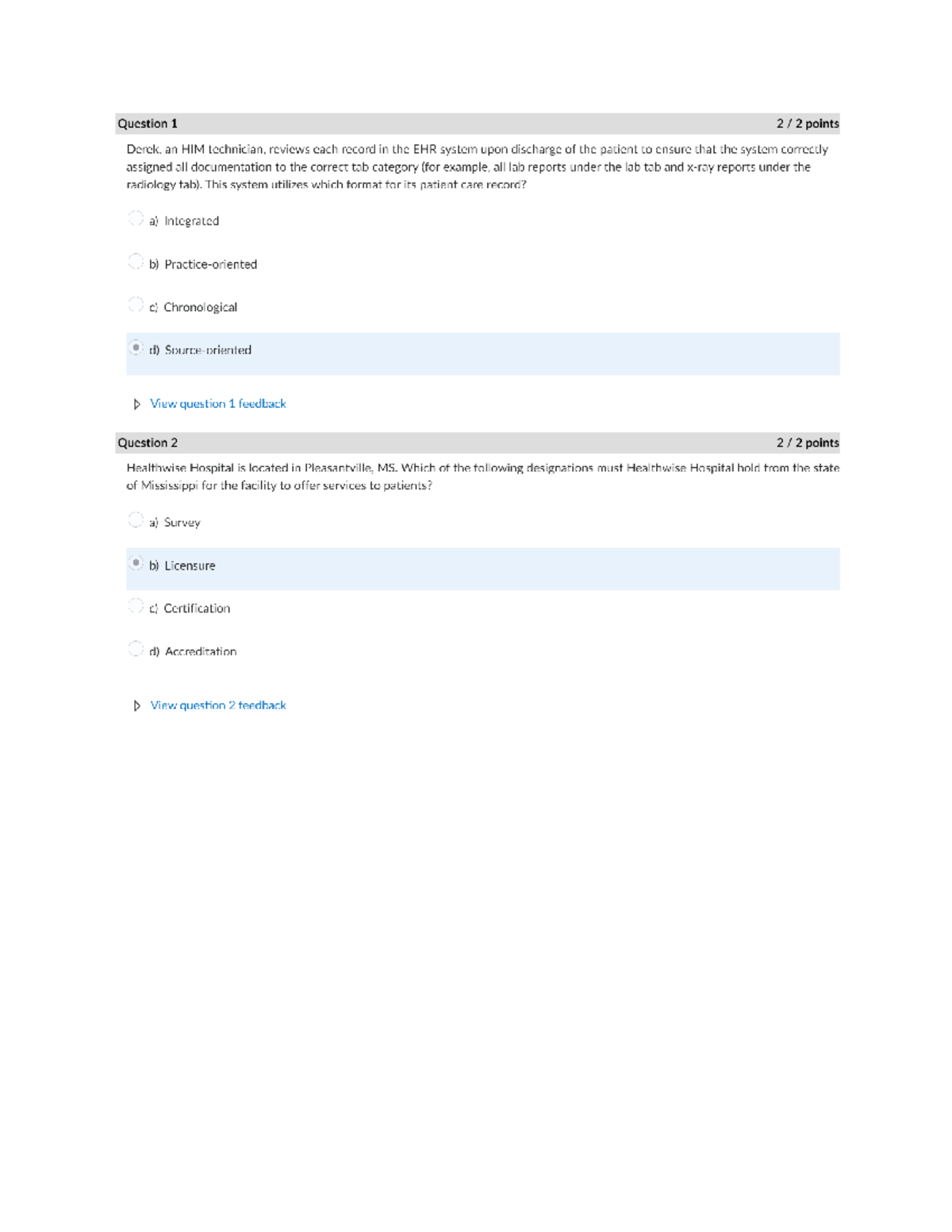 HIM200 - Quiz 2-3 Study Guide and Practice Questions - Studocu