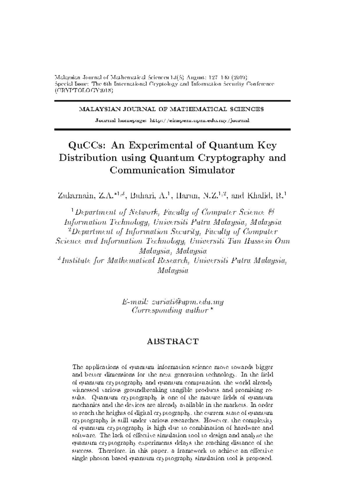 Qu CCs Experimental Study of Quantum Key Distribution with QKD Simulator - Studocu