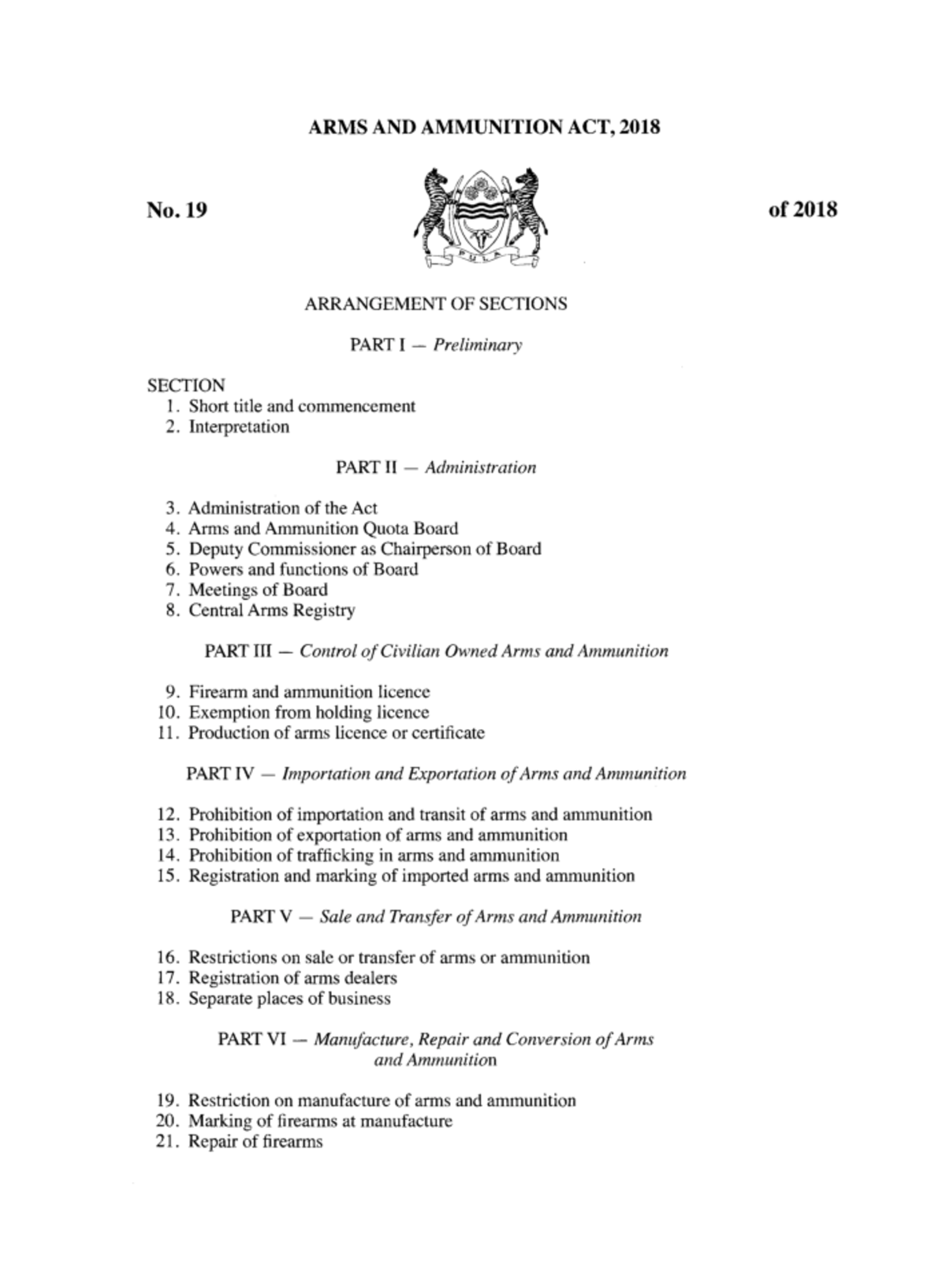 Arms and Ammunition Act of 2018: Comprehensive Section Breakdown - Studocu