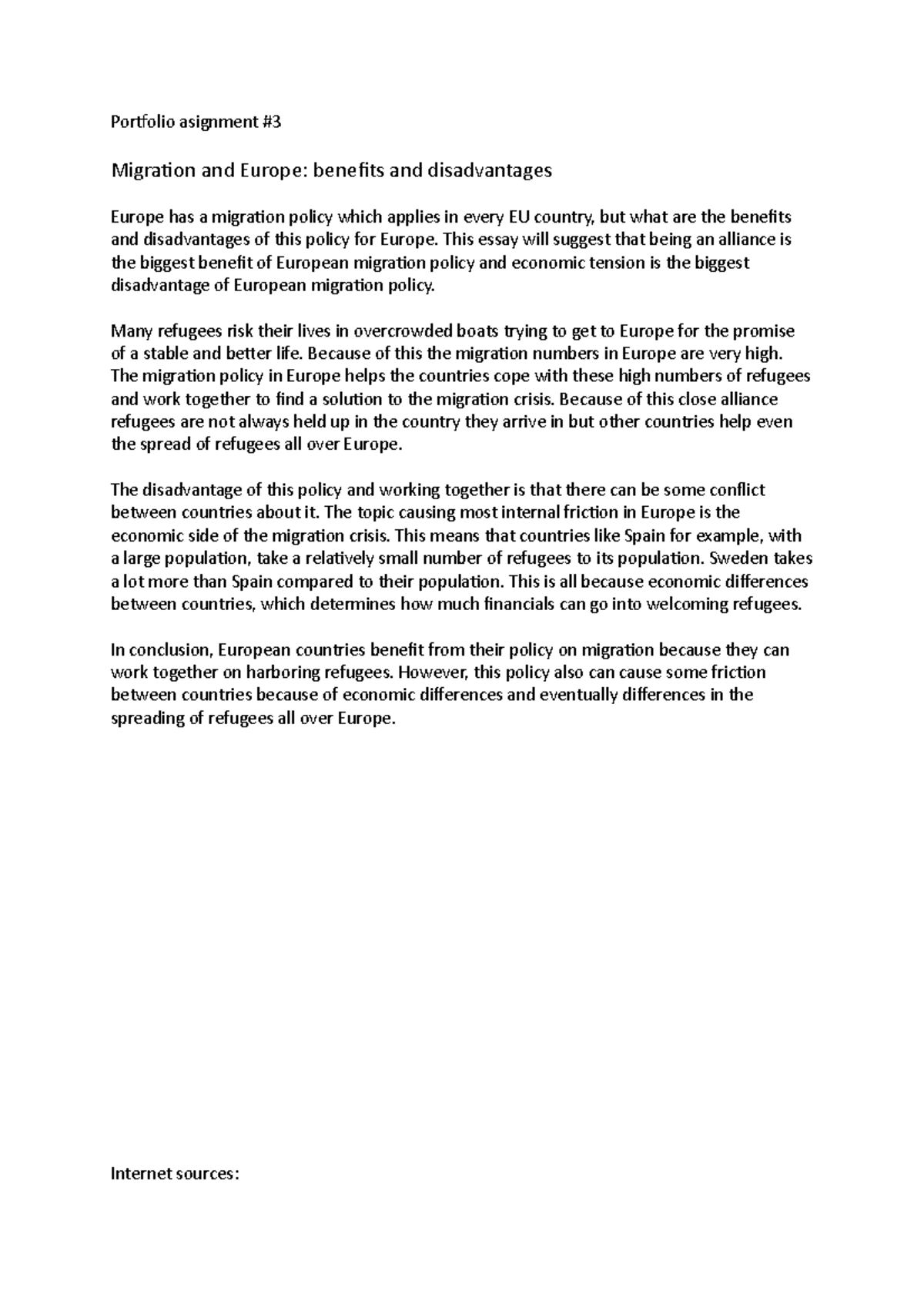 Portfolio Assignment #3: Migration Policy in Europe Analysis - Studeersnel