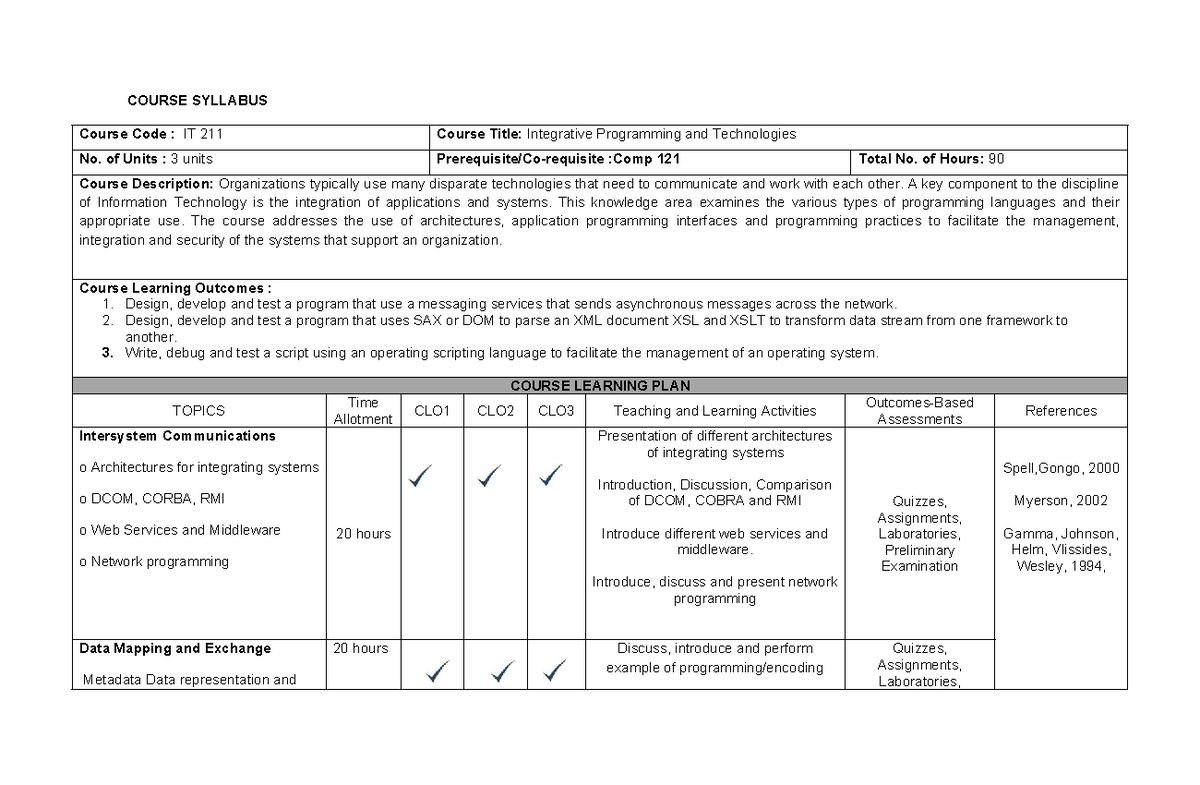 IT 211 Course Syllabus: Integrative Programming & Technologies - Studocu