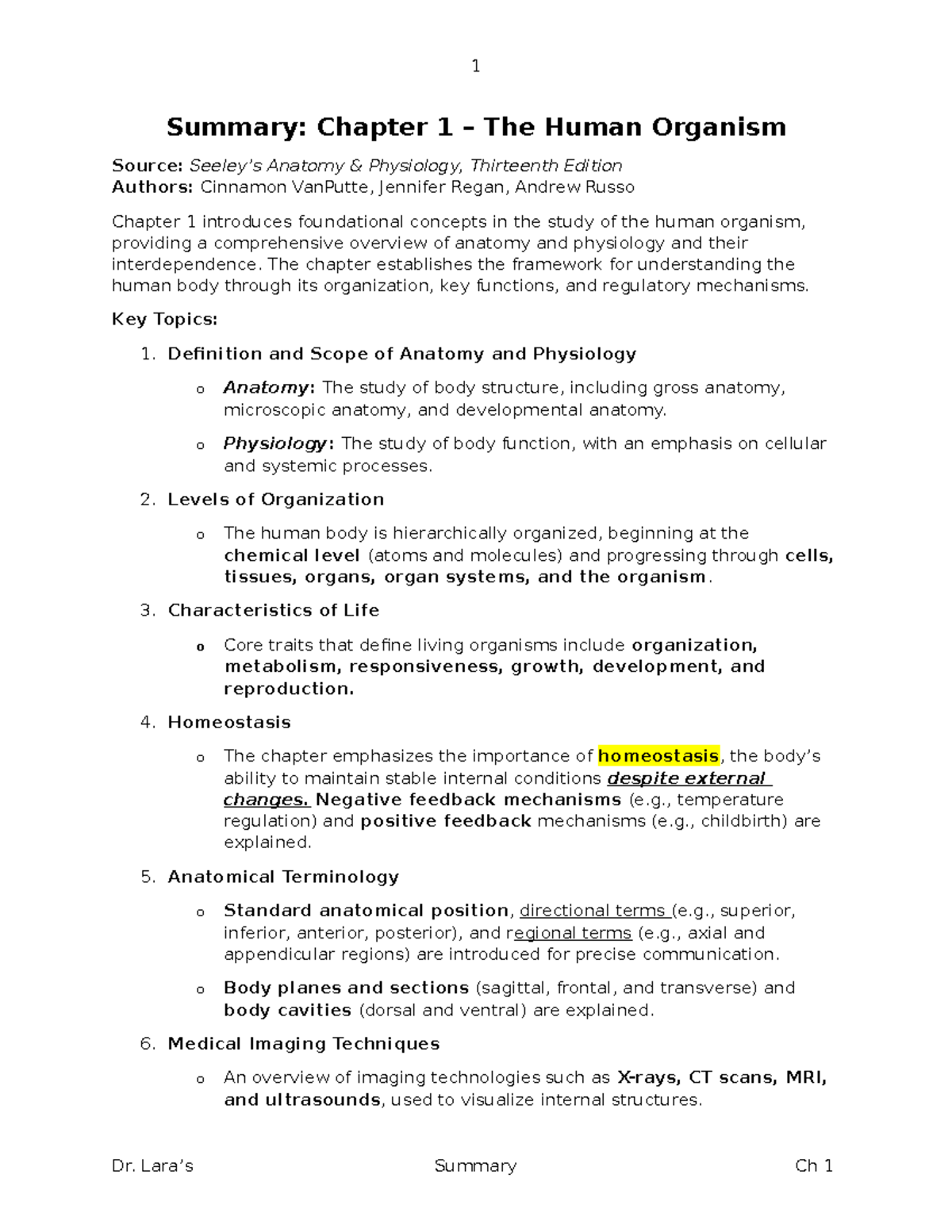 Chapter 1 Summary: Foundations of Anatomy & Physiology (ANP 101) - Studocu