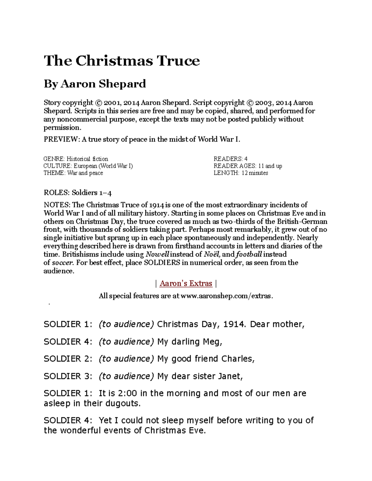 Christmas Truce - Speech Choir Script for Performance - Studocu