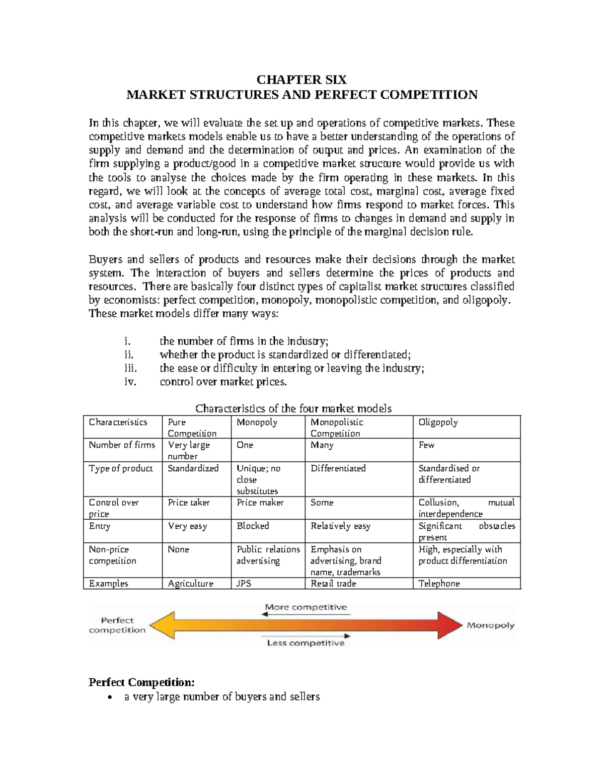 6. Perfect Competition -1 - CHAPTER SIX MARKET STRUCTURES AND PERFECT ...