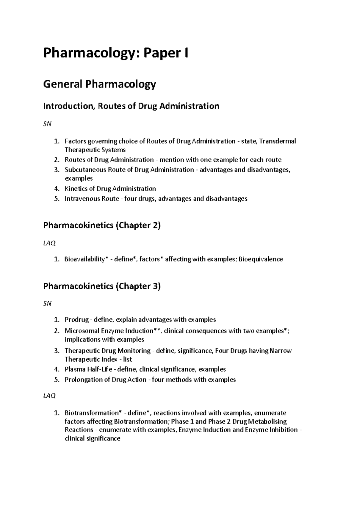Pharmacology II Year Final Exam Summary: Key Concepts and Drug ...