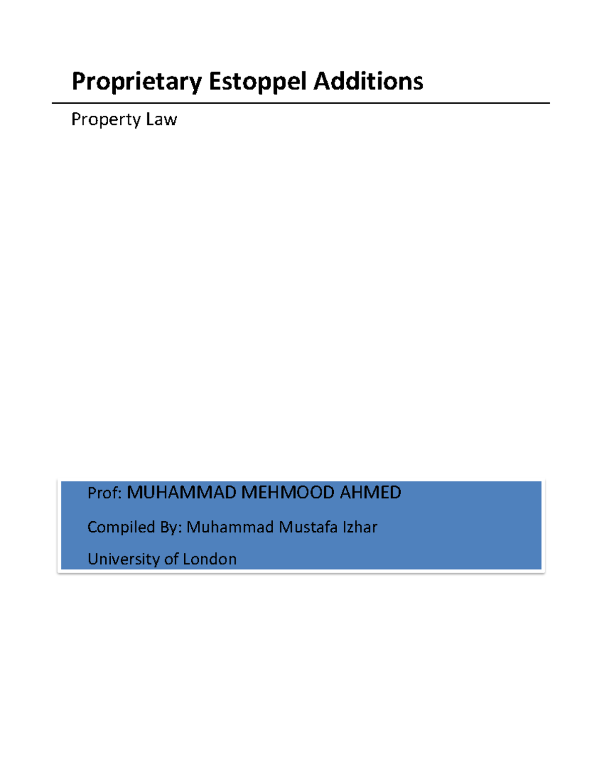 Proprietary Estoppel Insights - Property Law (LAW123) - Studocu