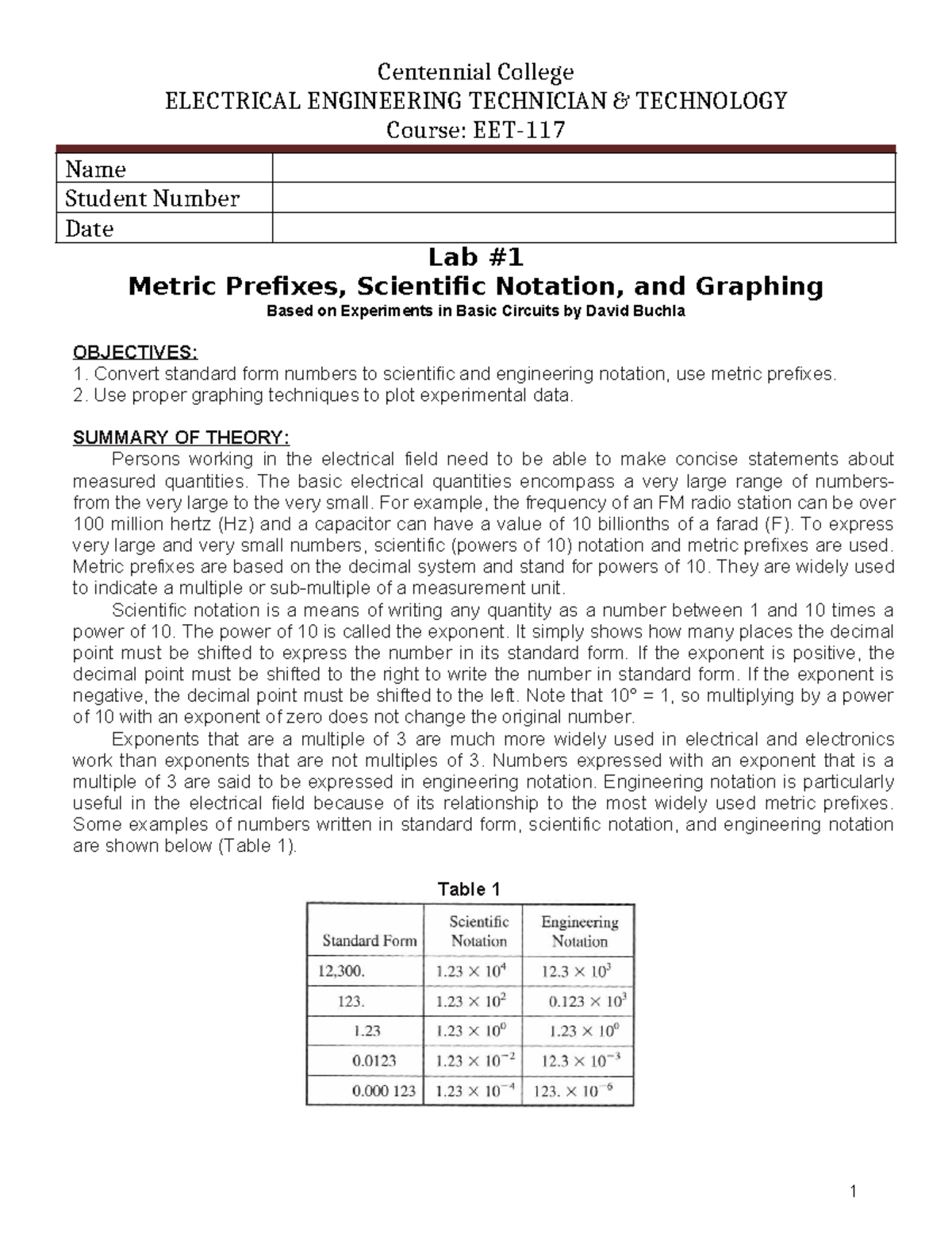 EET-117 Lab 1: Metric Prefixes, Scientific Notation & Graphing - Studocu