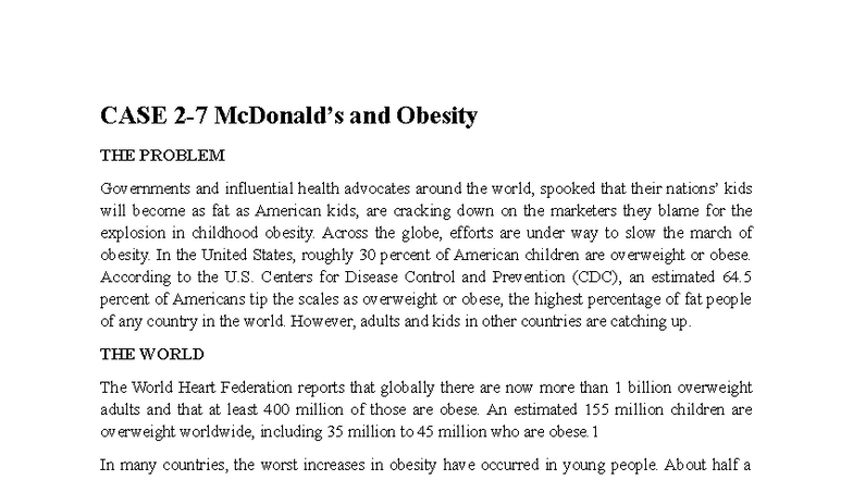 CASE 2-7 EL - Global Responses to Childhood Obesity - Studocu