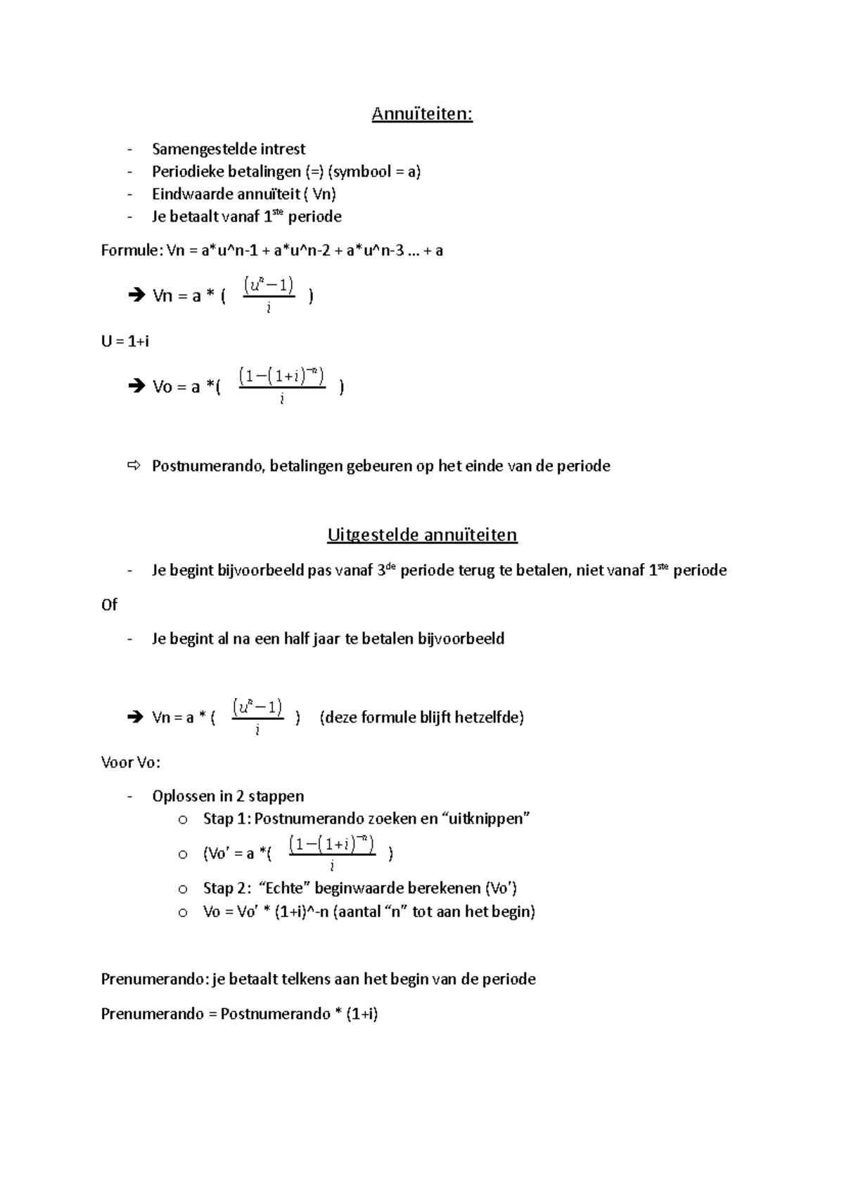 Les 4 - Formules en Uitleg van Annuïteiten en Samengestelde Intrest ...