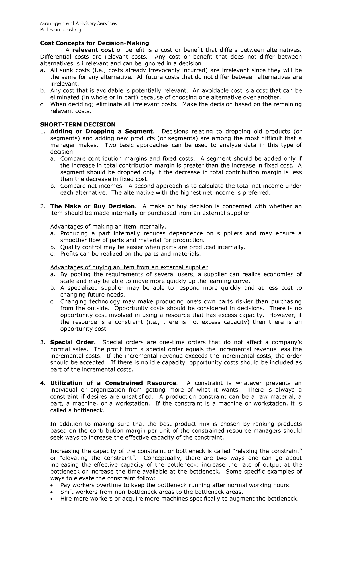 Management Advisory Services: Relevant Costing Insights (jpbaniaga, cpa ...