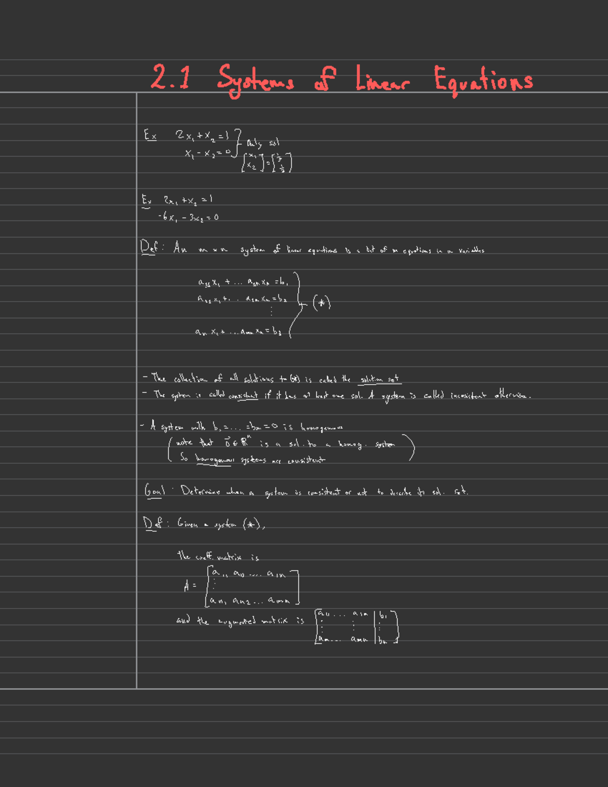 Linear Algebra 1000B - notes for lin alg - 2. 1 Systems of Linear ...