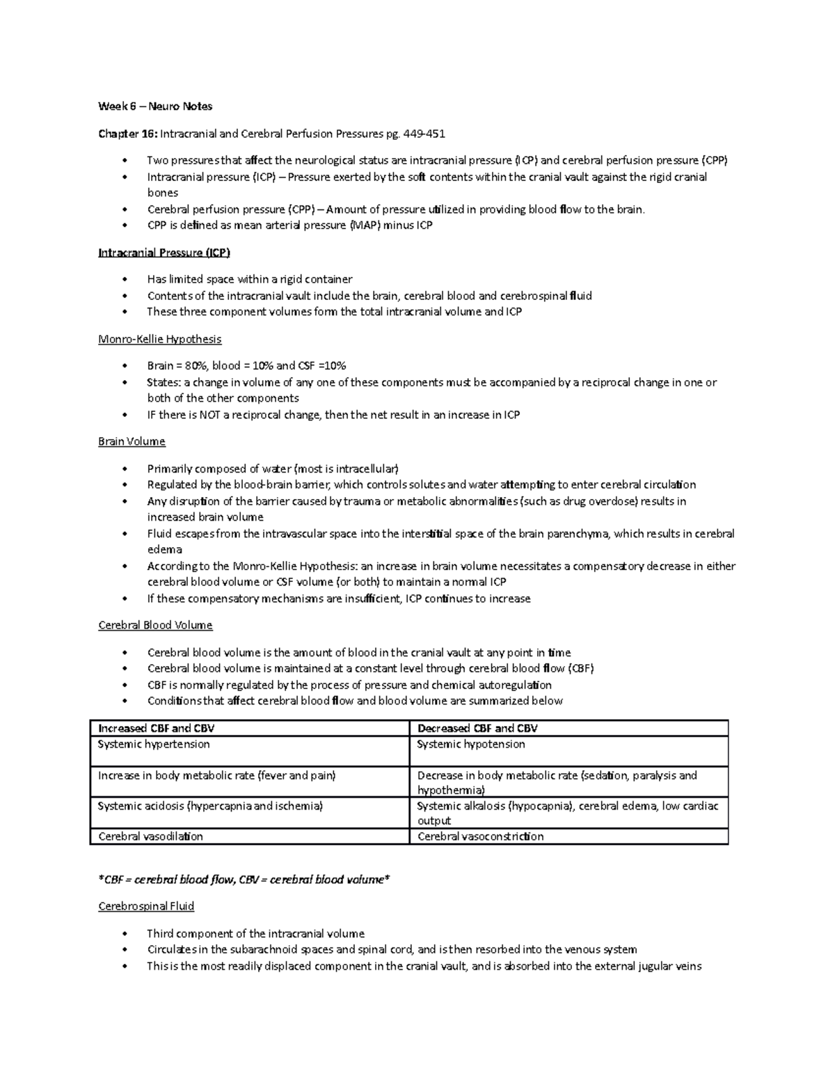 Week 6 - Neuro Notes: Understanding ICP and CPP Dynamics - Studocu