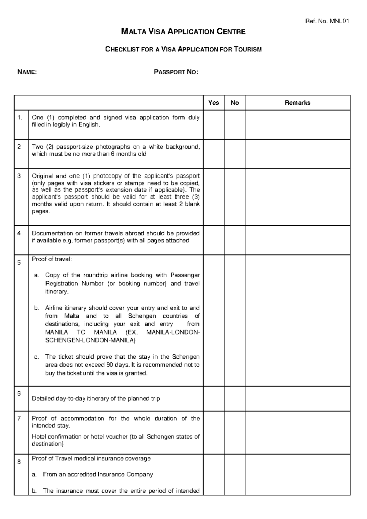 Requirements checklist - Ref. No. MNL MALTA VISA APPLICATION CENTRE ...