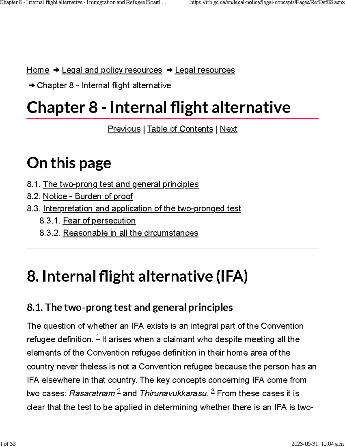 Chapter 8: Understanding Internal Flight Alternatives - IRB Canada ...