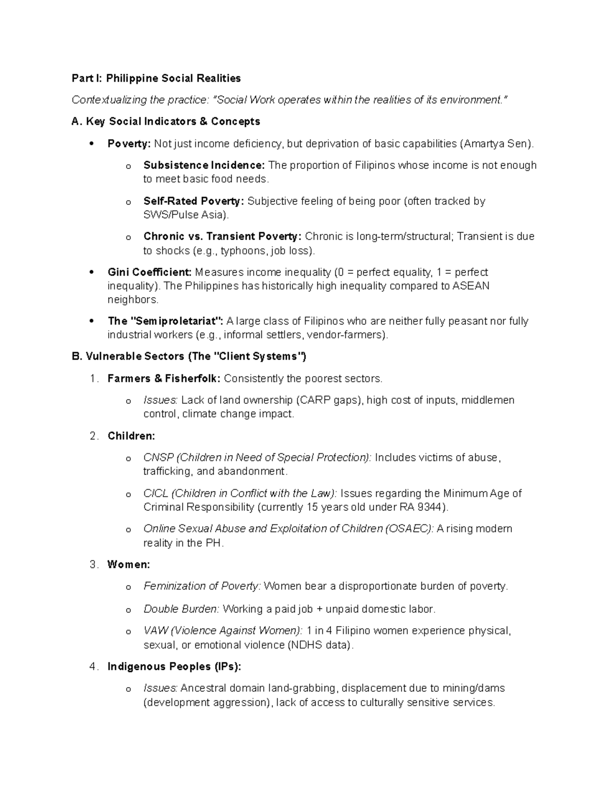 Philippine Social Realities and Social Work Notes (SW 101) - Studocu