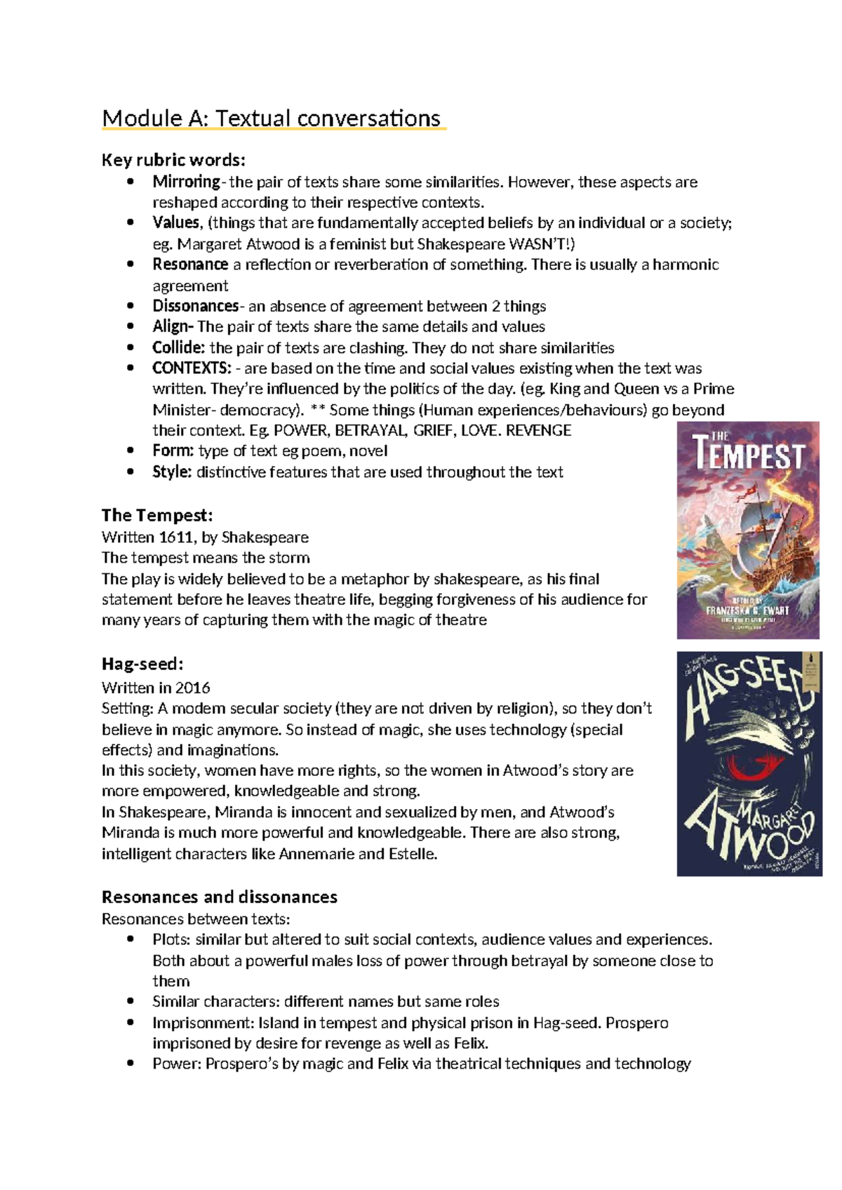 Module A: Textual Conversations - Tempest & Hag Seed Analysis - Studocu
