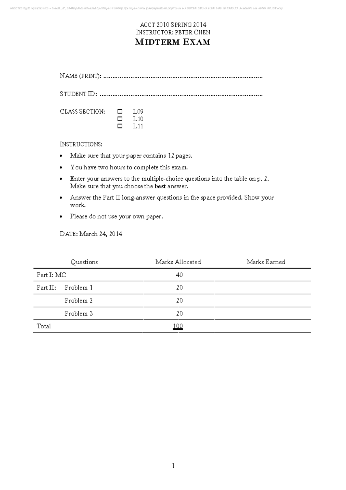 (ACCT2010 )[2014 ](s)Midterm - ACCT 2010 SPRING 2014 INSTRUCTOR: PETER ...