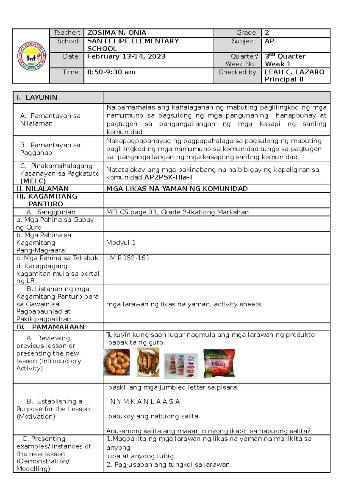 DLP-AP-Q3-W1 - DETAILED LESSON PLAN FOR GRADE 2 - Studocu
