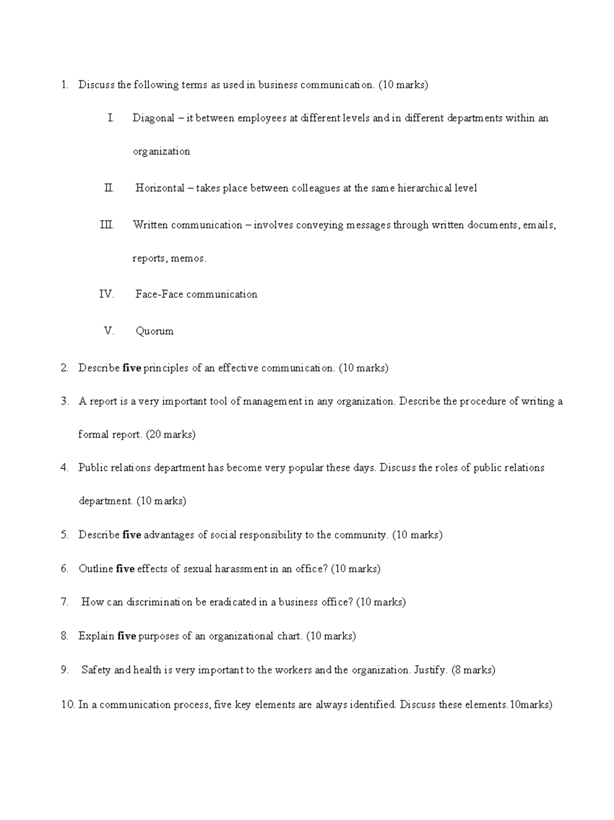 Revision Questions for Business Communication (BUS 101) - Studocu