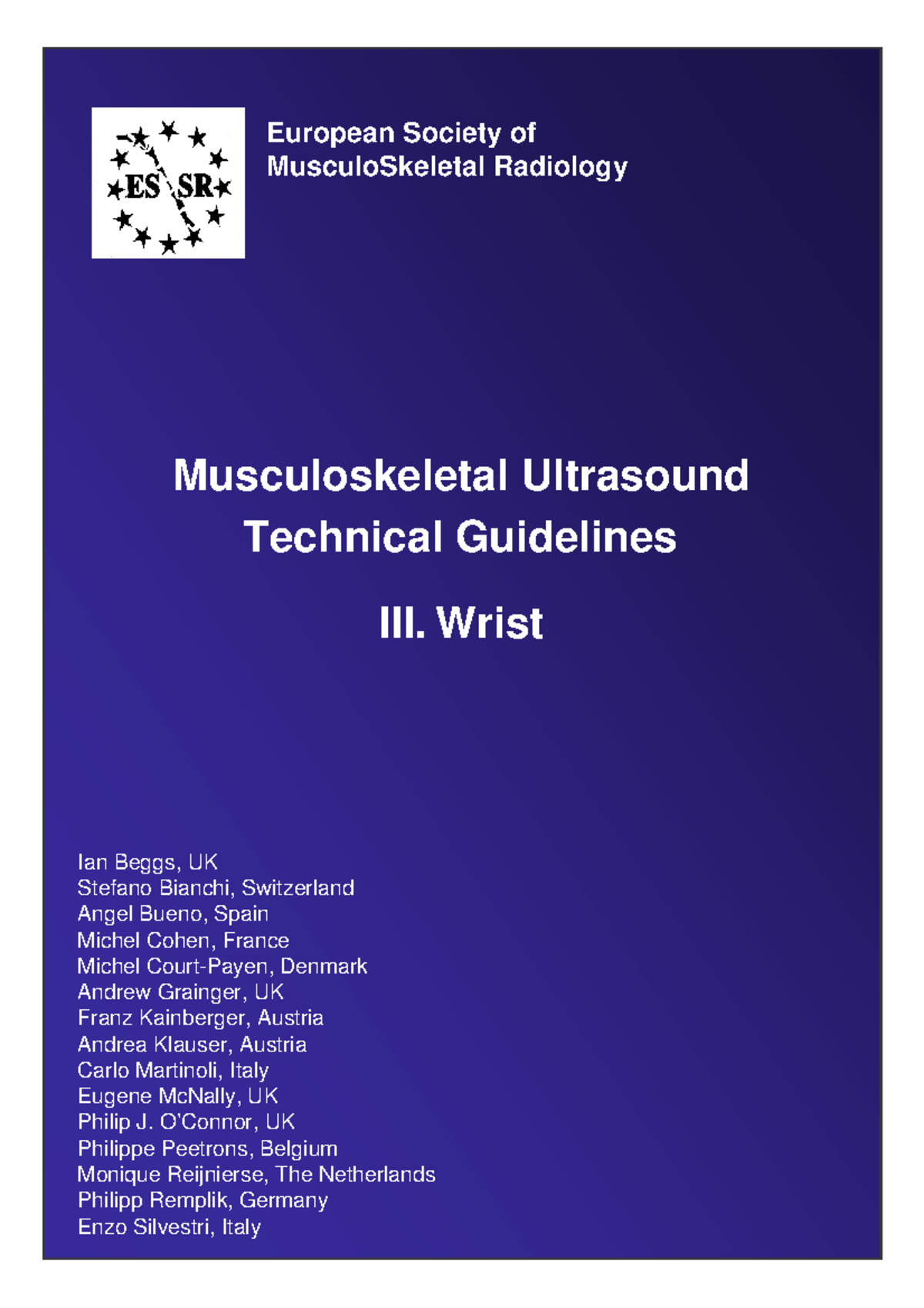 Musculoskeletal Ultrasound Guidelines for Wrist Examination (ESMR ...