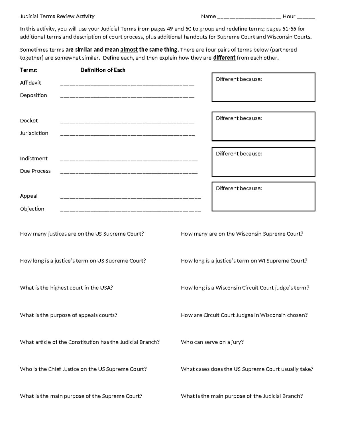 Judicial Terms Review Activity Worksheet – Course Code: [Insert Code ...