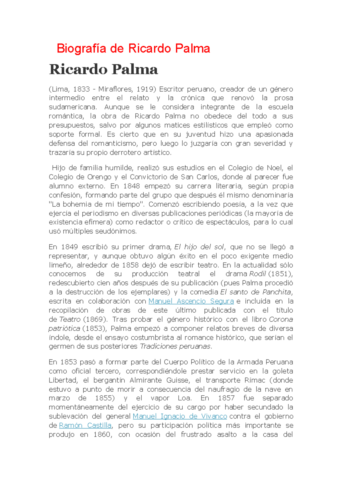 Biografía de Ricardo Palma: Un Estudio Detallado sobre su Vida y Obra ...