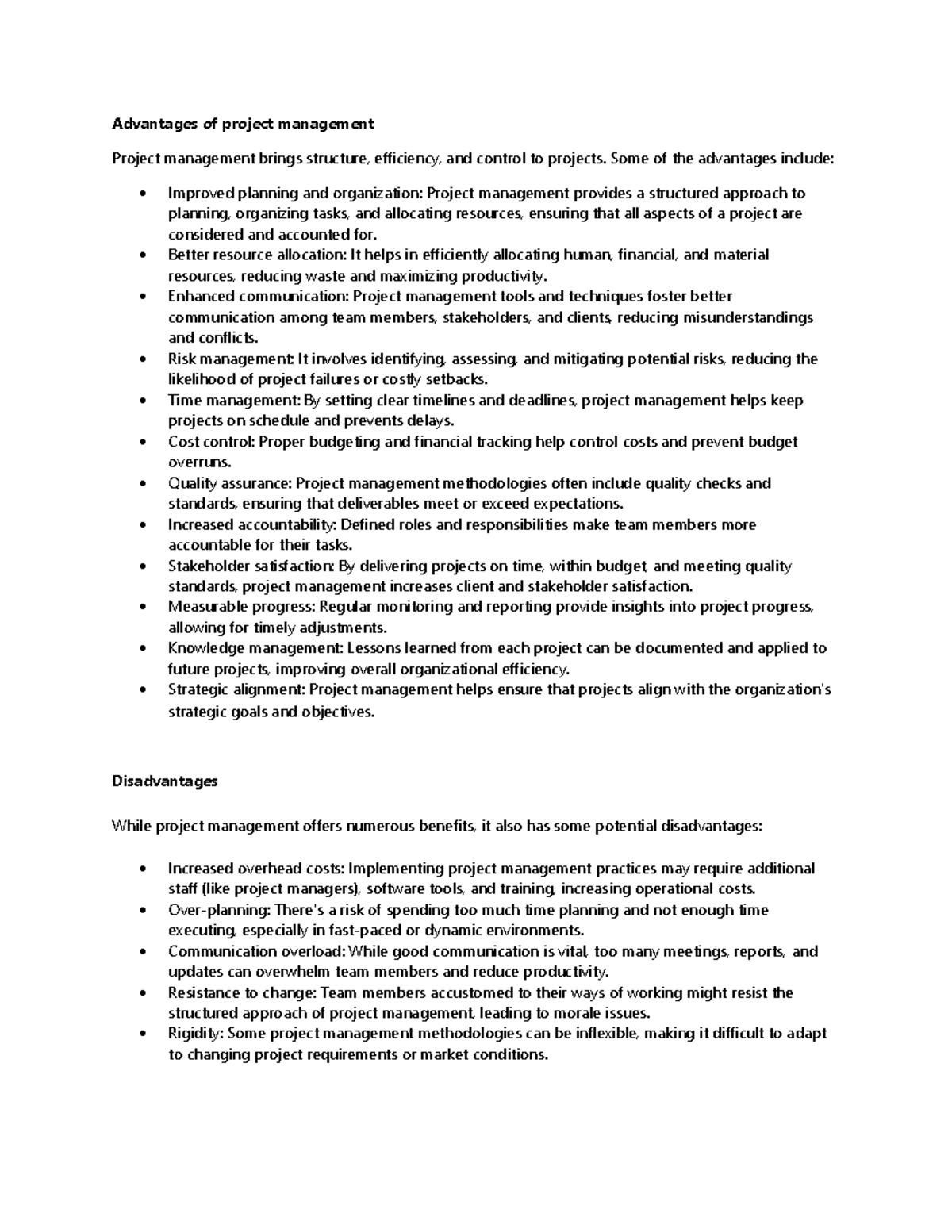 Project Management: Key Advantages & Disadvantages Explored - Studocu