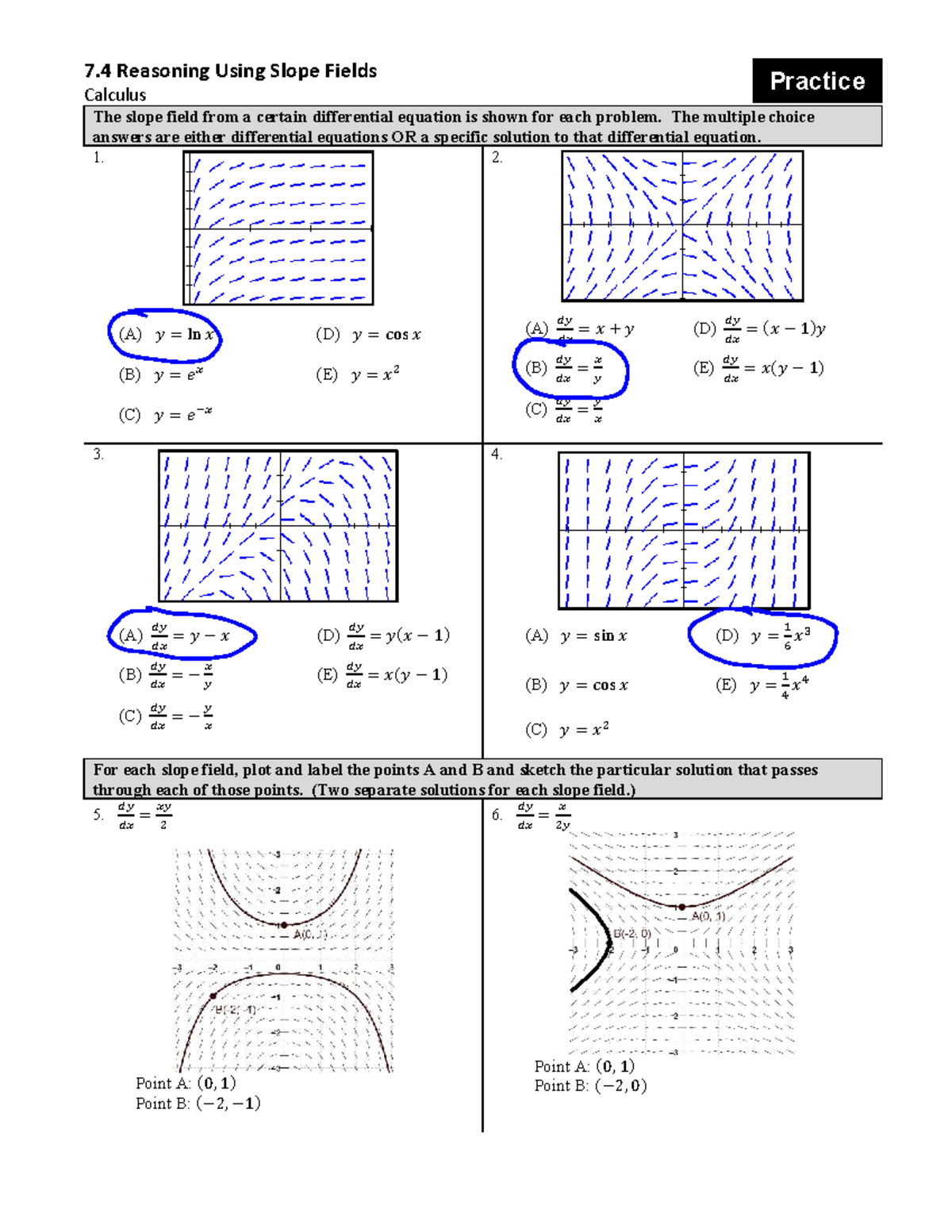 Calc 7 - Slope Fields Practice and Differential Equations - Studocu
