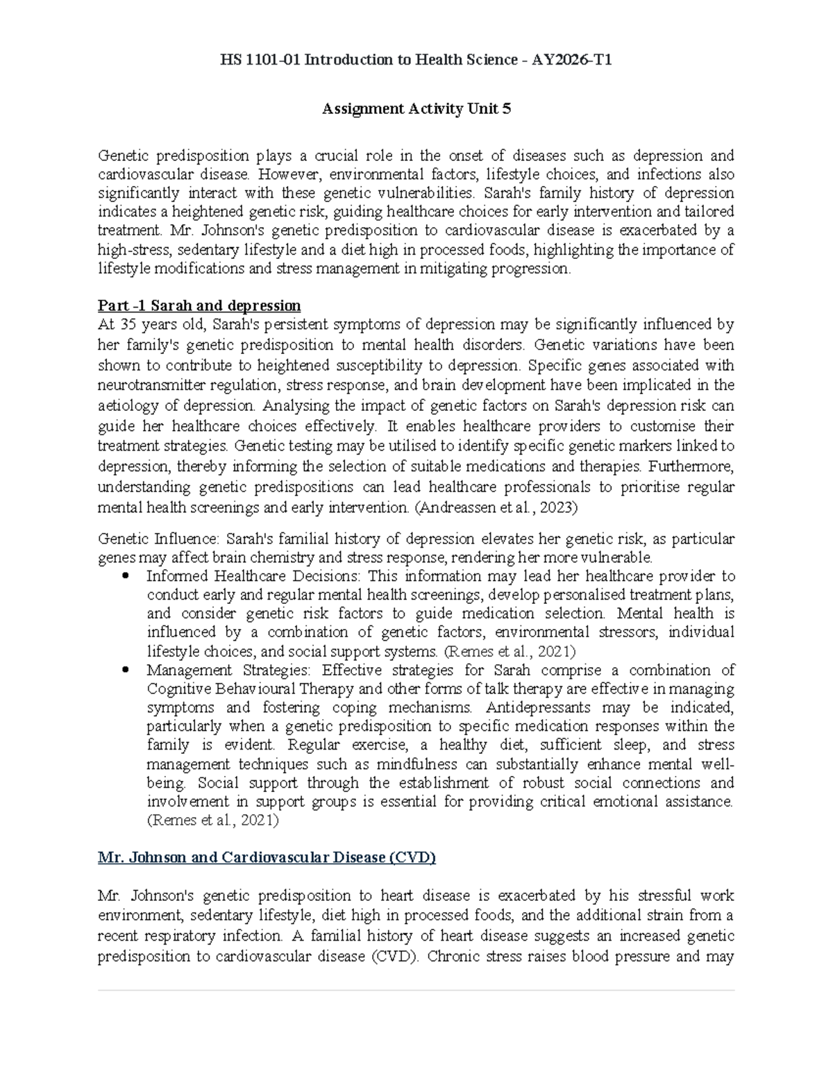 HS Assignment Activity Unit 5: Genetic Predisposition in Health - Studocu