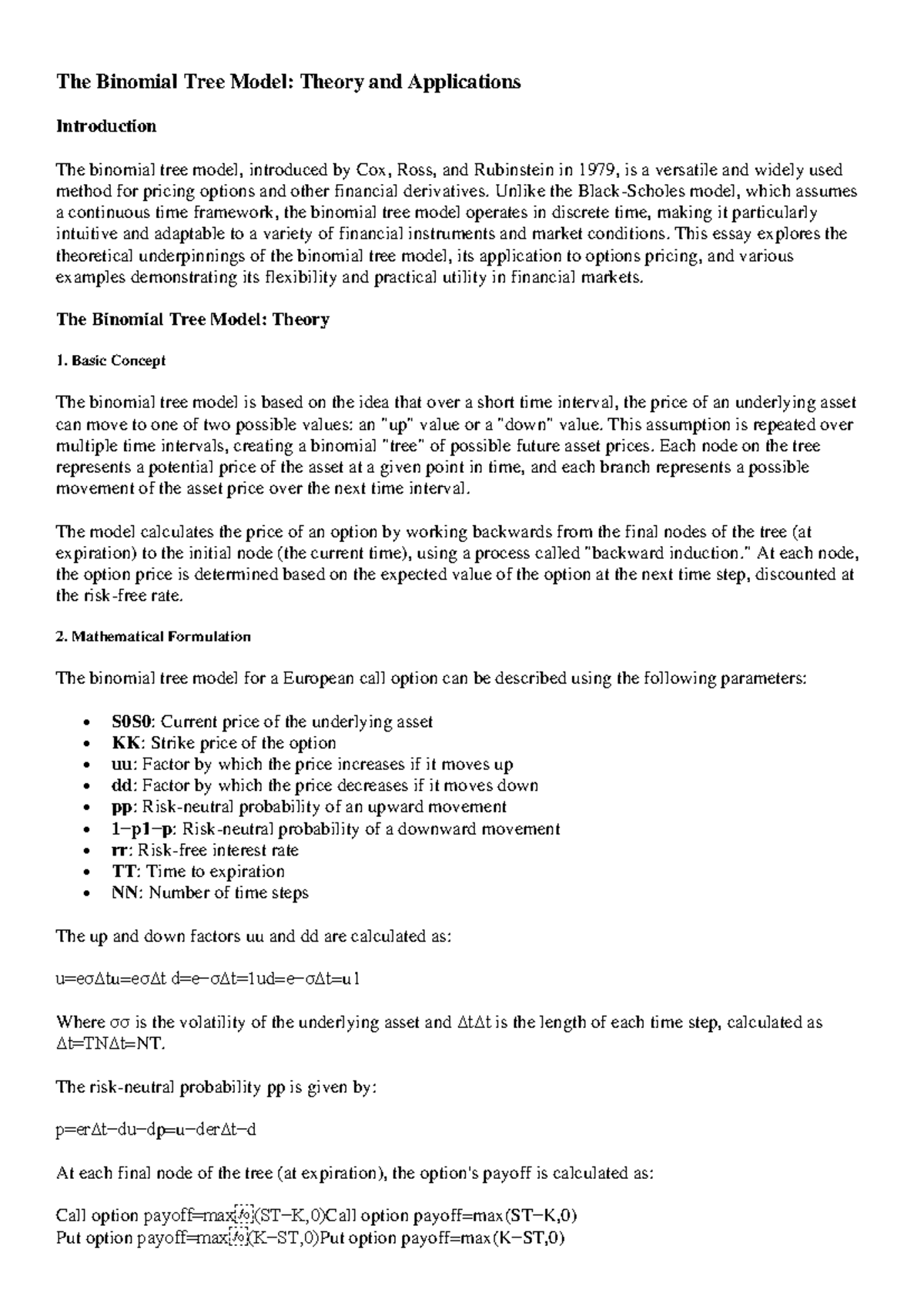 Binomial Tree Model: Theory and Applications in Finance (FIN 101) - Studocu