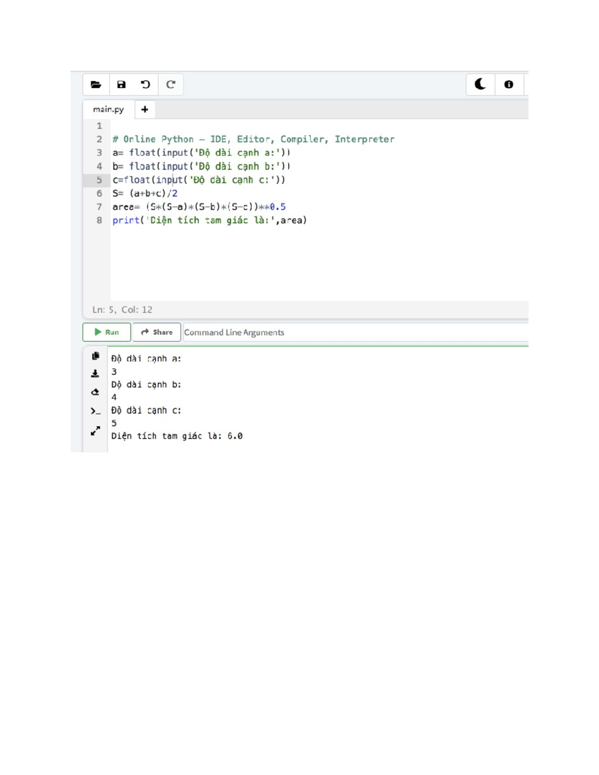 Python Programming Basics: Area of Triangle Calculation (CS101) - Studocu