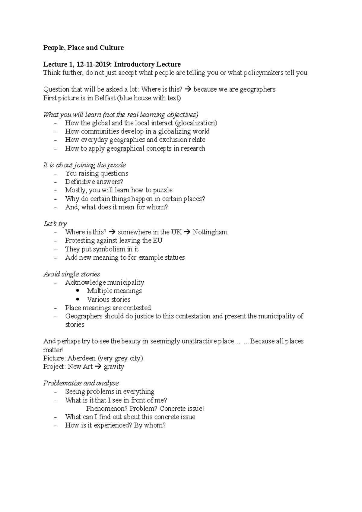 People, Place & Culture (Course Code: GEOG101) - Lecture Insights ...