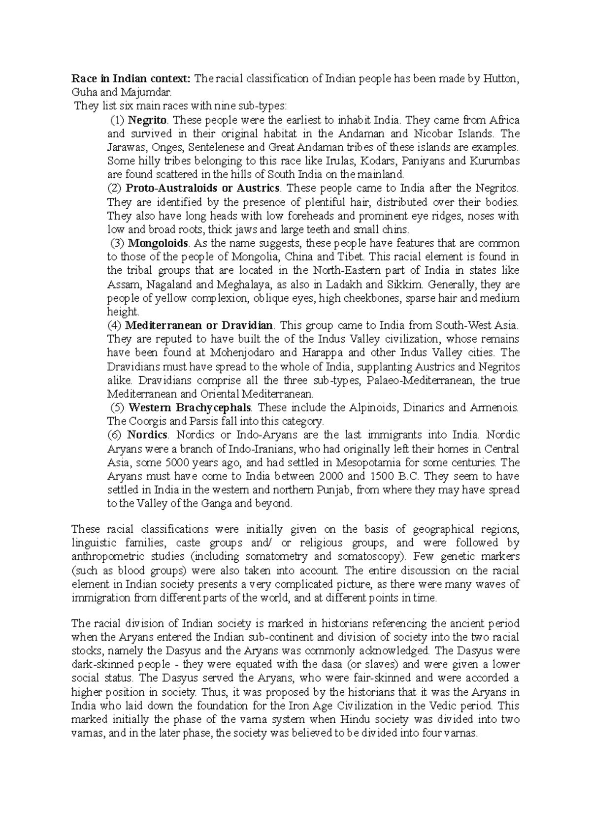 Racial Classifications in India: An Overview and Implications - Studocu