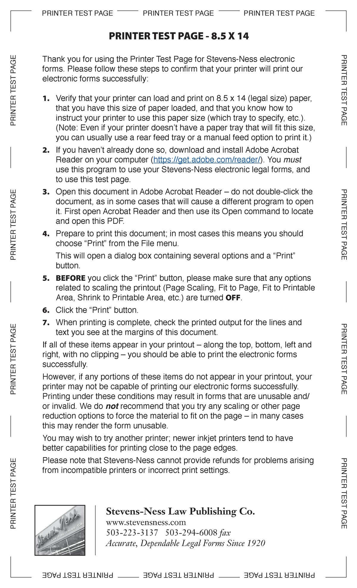 Printer Test Page Instructions for Legal Size (8.5x14) - Studocu