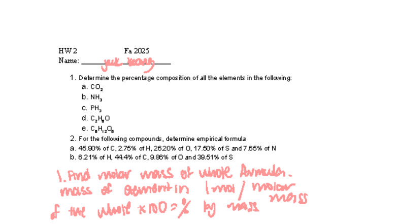 HW 3 CHEM 1211 - Week 3 Homework Assignment Solutions - Studocu