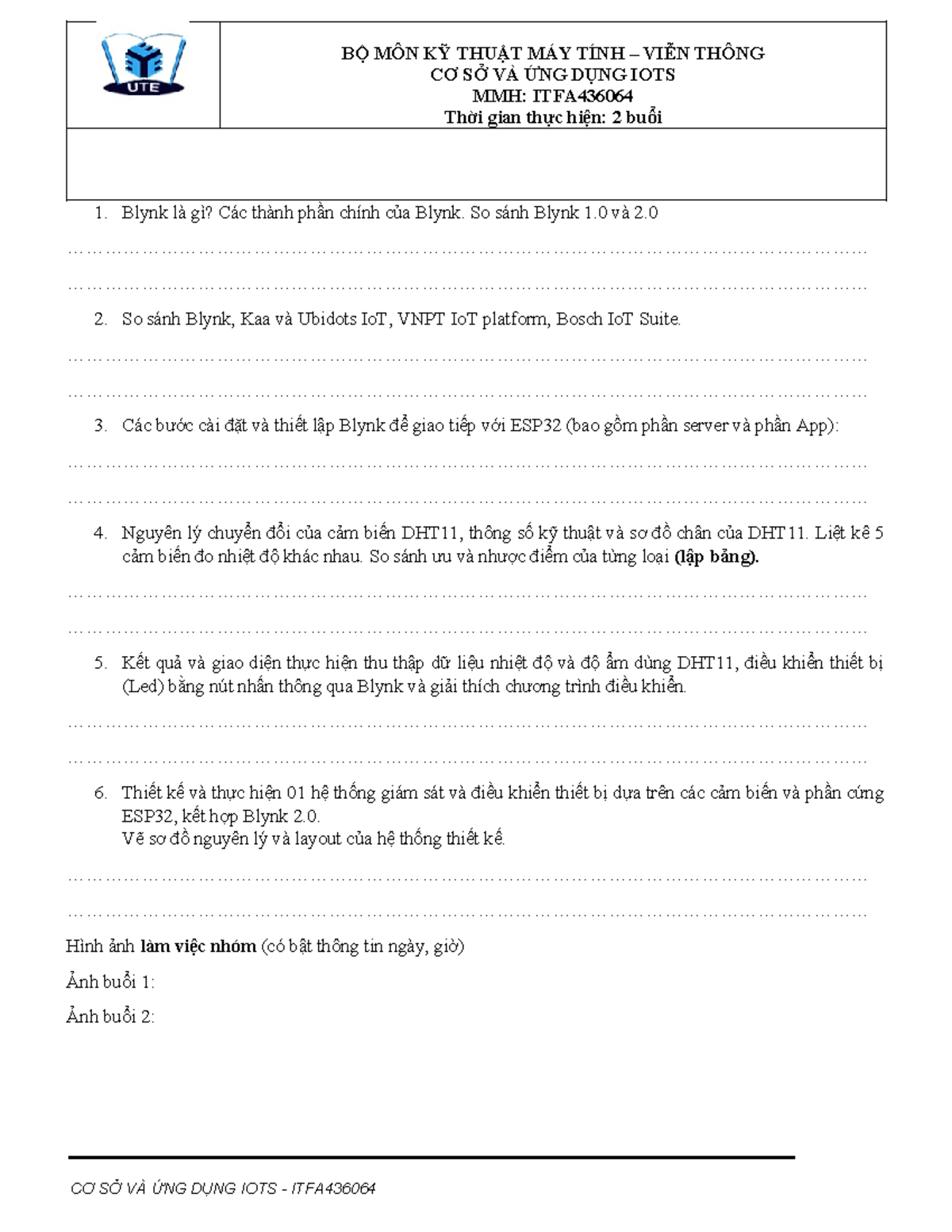 Lab 2: Blynk & DHT11 with ESP32 - ITFA IoT Applications - Studocu