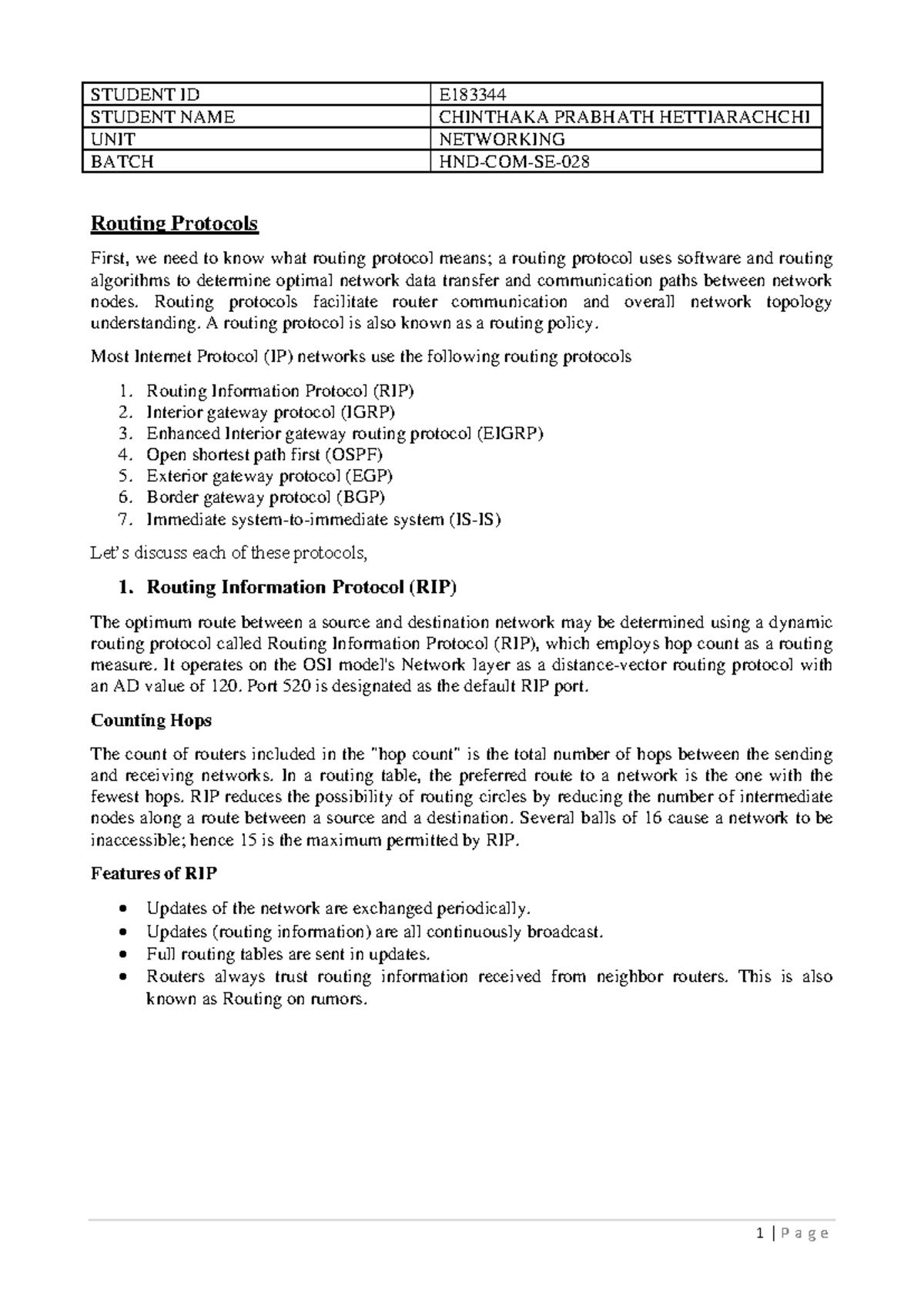 E183344 Routing Protocols: Overview of Key Networking Techniques - Studocu