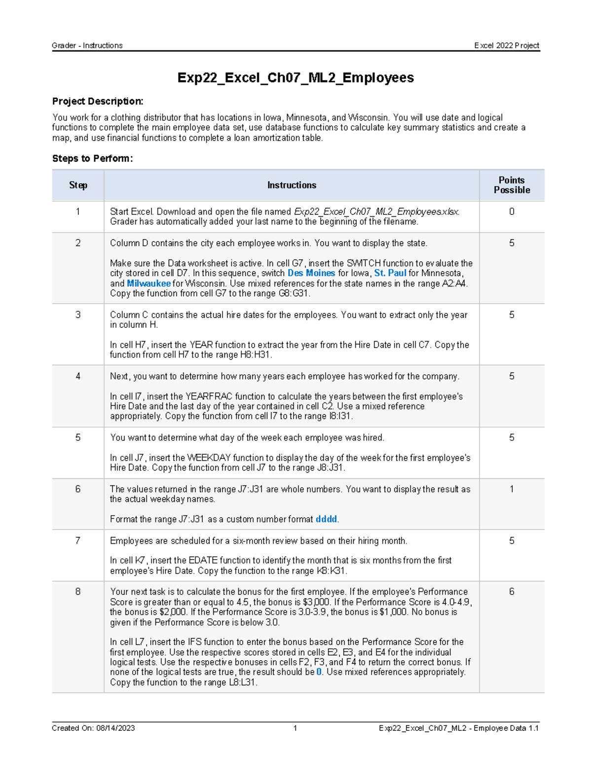 Exp22 Excel Ch07 ML2 Employee Data Grader Instructions - Studocu