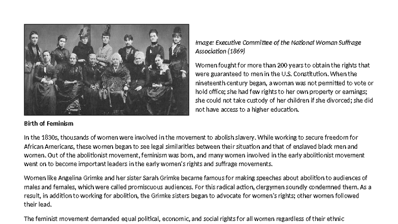 Women’s Rights Movement: Key Events and Figures (1865-1900) - Studocu