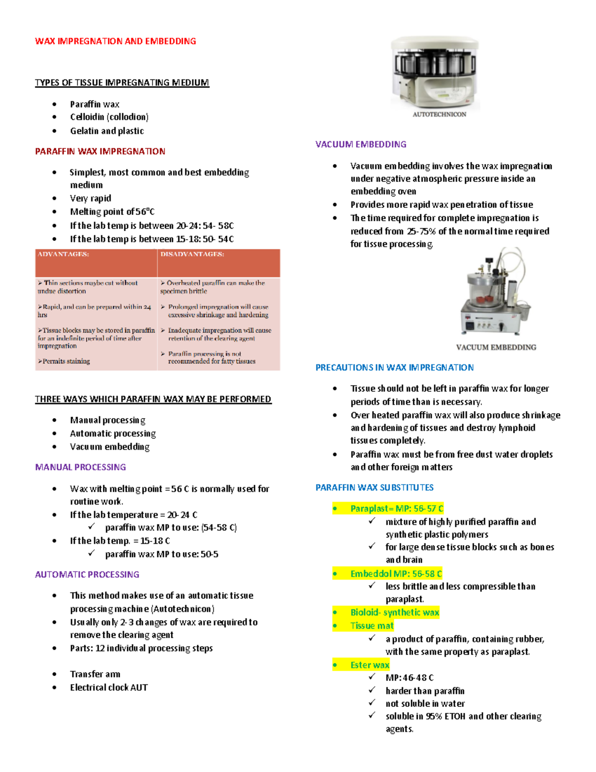 WAX Impregnation & Embedding Techniques: A Comprehensive Guide - Studocu