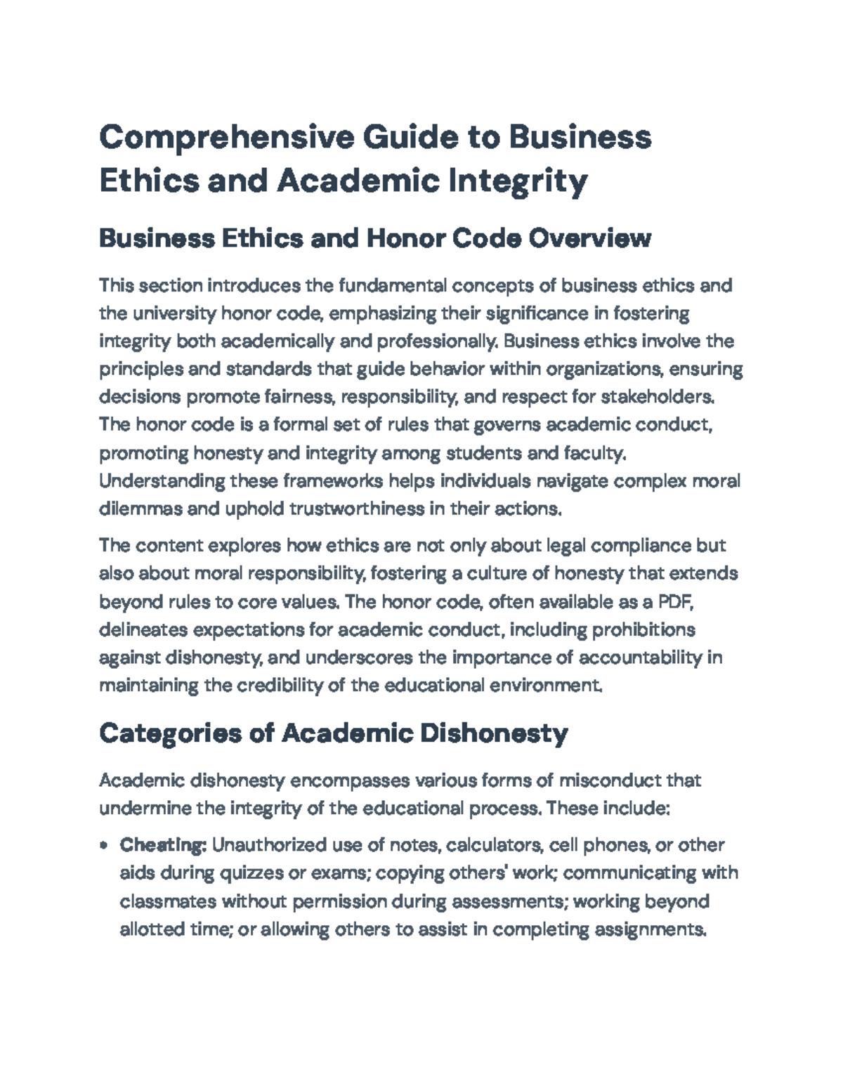 Comprehensive Guide to Business Ethics & Academic Integrity (BUS 101 ...