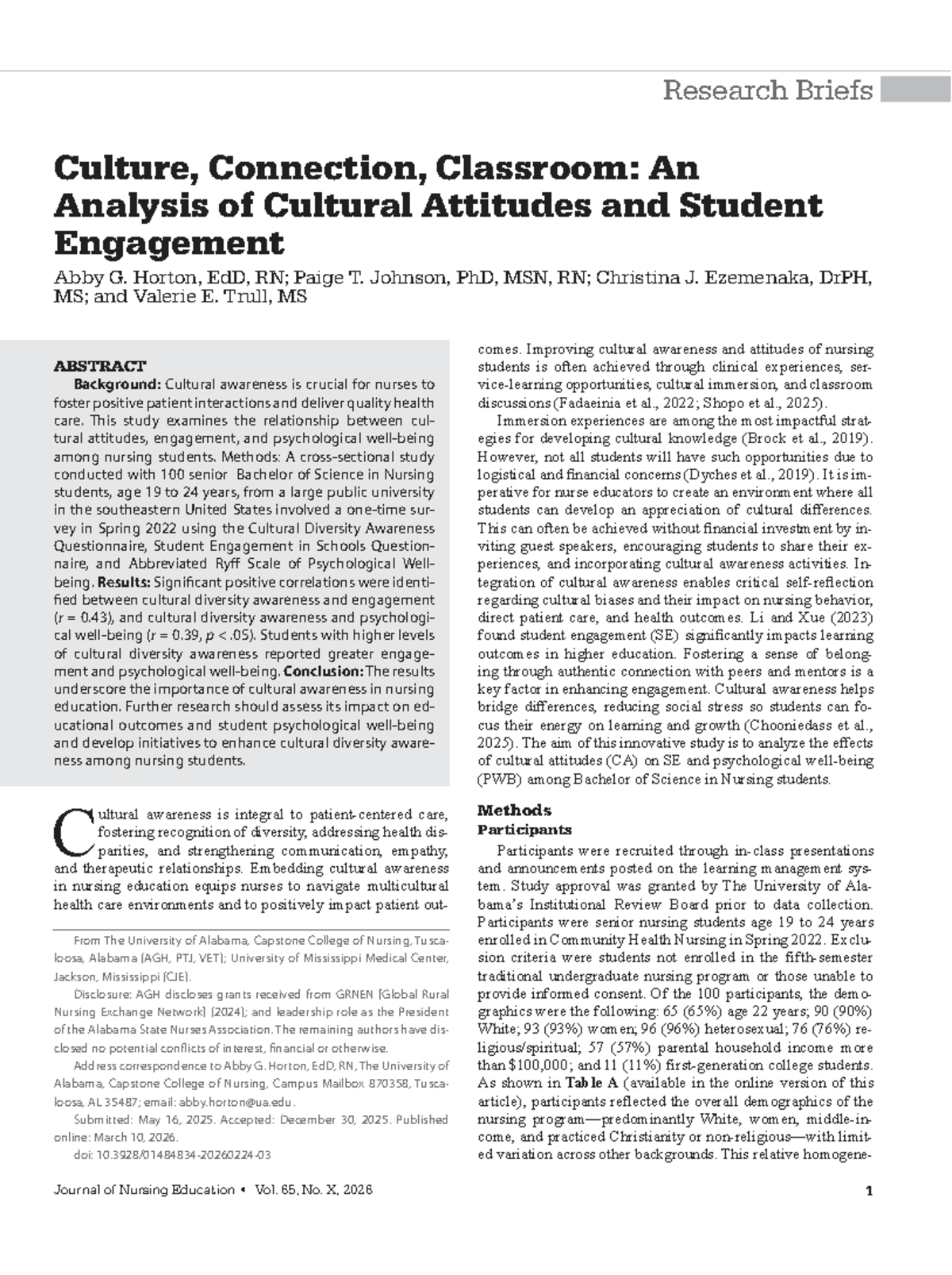 Cultural Attitudes and Student Engagement in Nursing Education: A Study ...