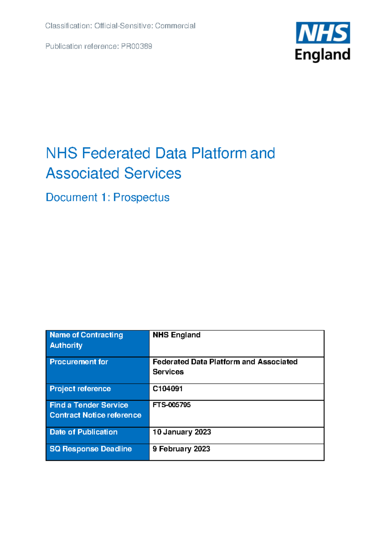 NHS Federated Data Platform & Associated Services Prospectus (PR00389 ...