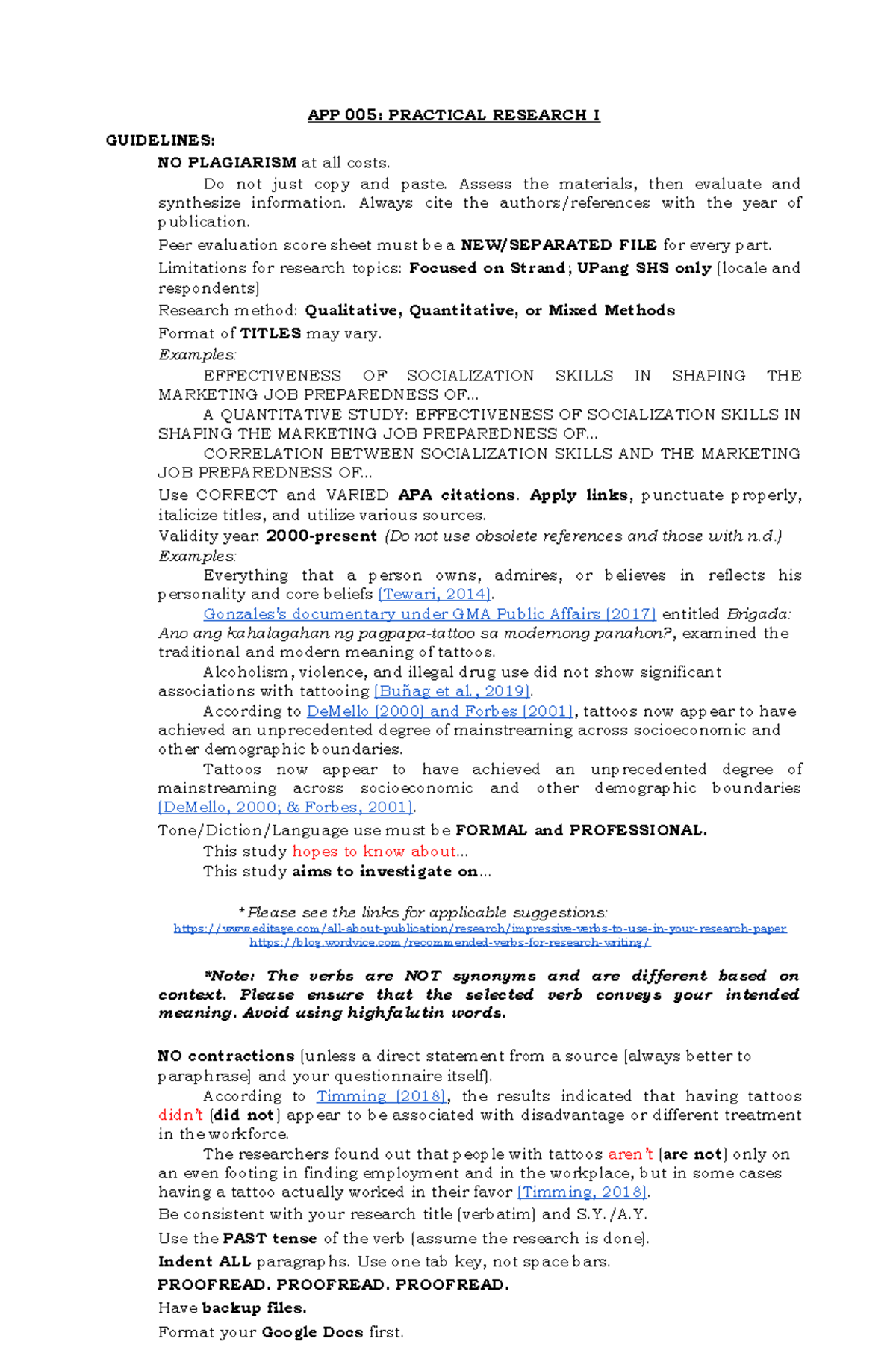 APP 005: Practical Research I Guidelines for Effective Research ...
