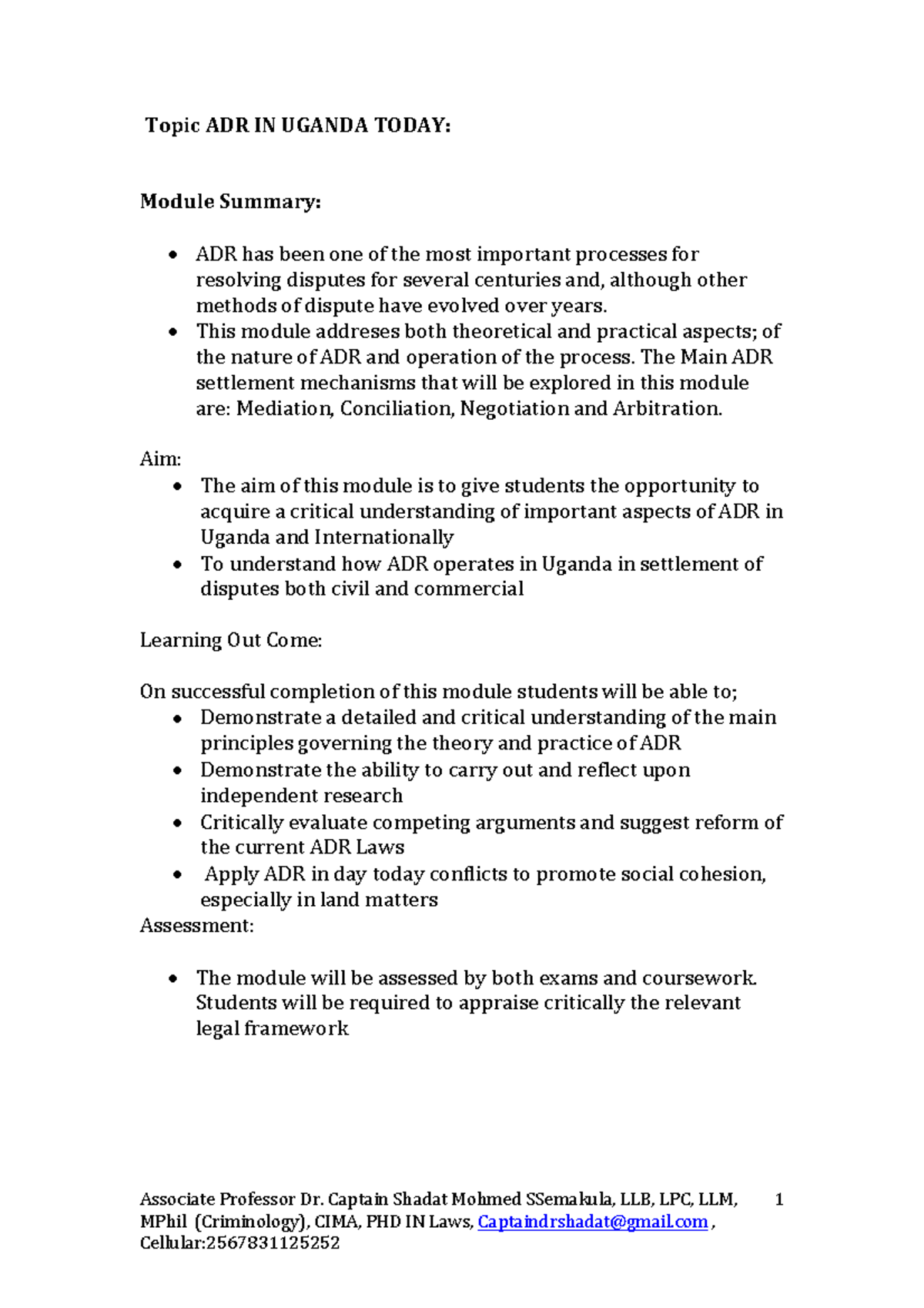 ADR in Uganda Today: Module Summary & Historical Overview - Studocu
