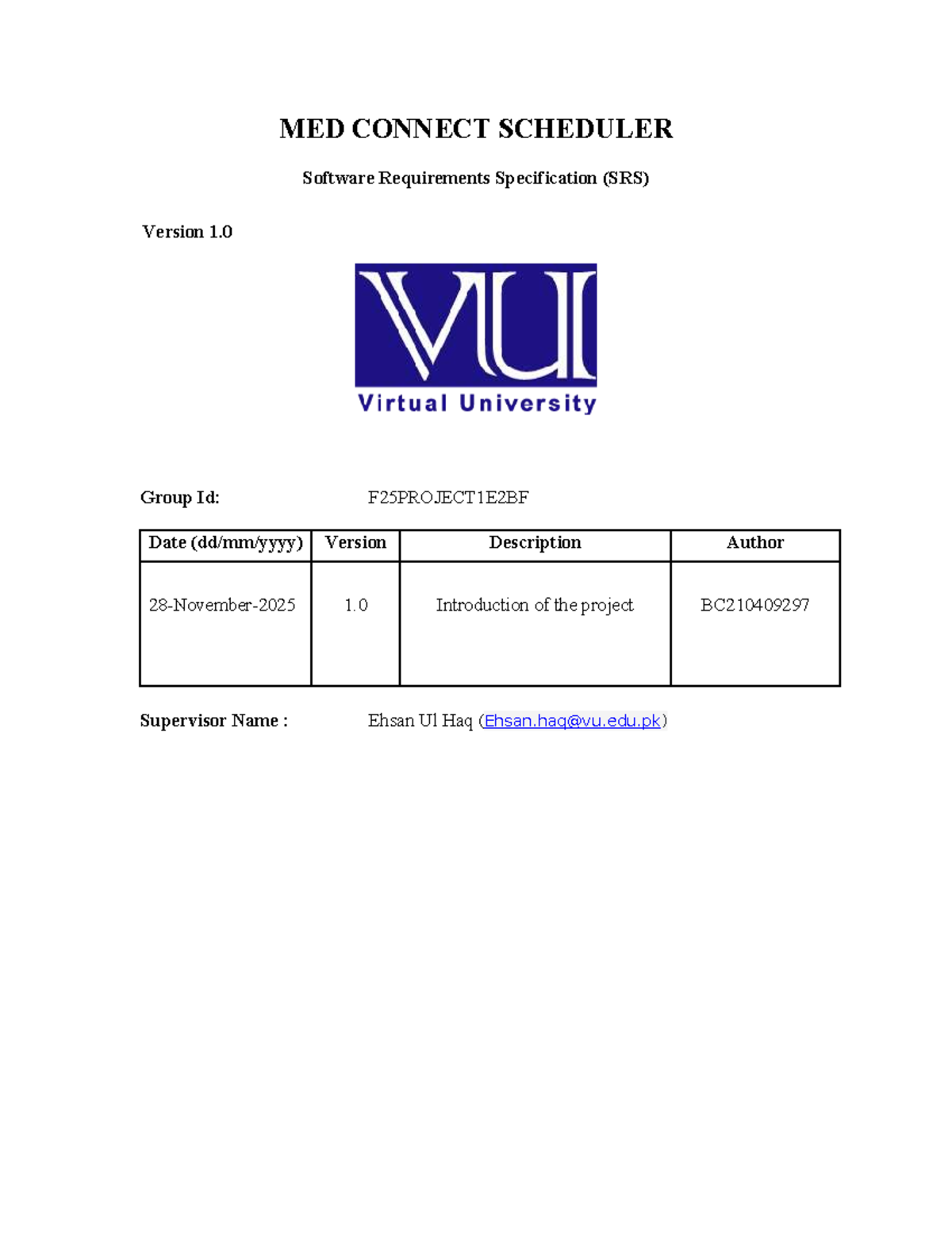 CS619 MED CONNECT SCHEDULER SRS v1.0 - Fall 2025 Documentation - Studocu
